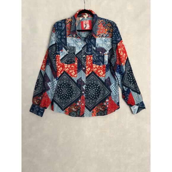 Reba | Tops | Reba Wyatt Patchwork Top Womens Xl Long Sleeve New | Poshmark